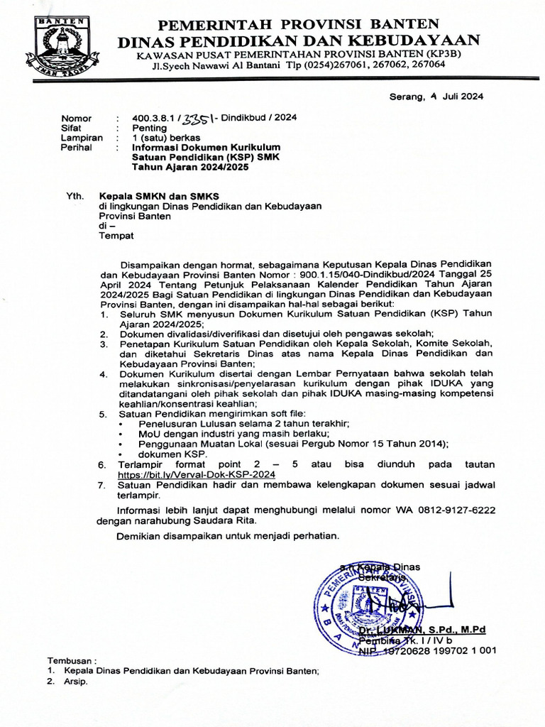 Surat Informasi Dokumen KSP TA 2024.2025 | PDF