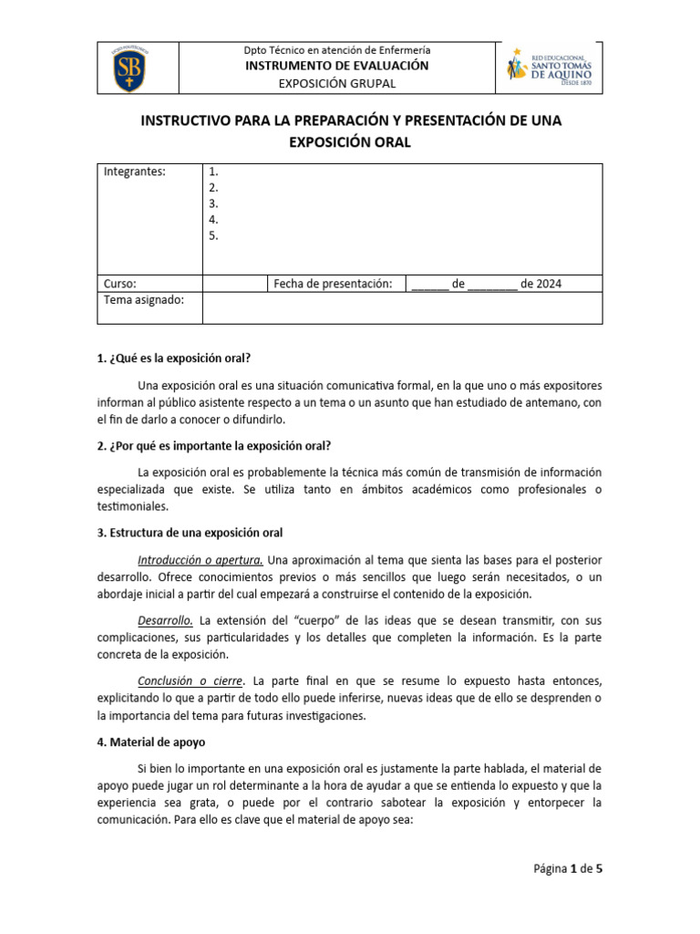 Instructivo para La Preparación y Presentación de Una Exposición Oral ...