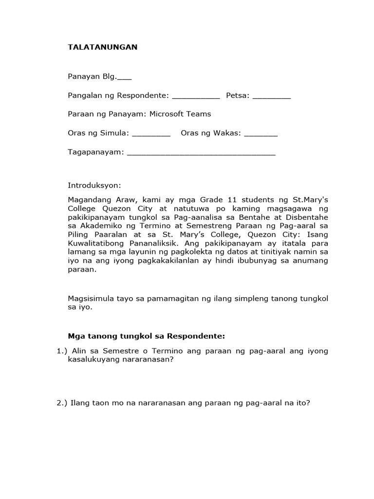 Talatanungan Mag Aaral | PDF