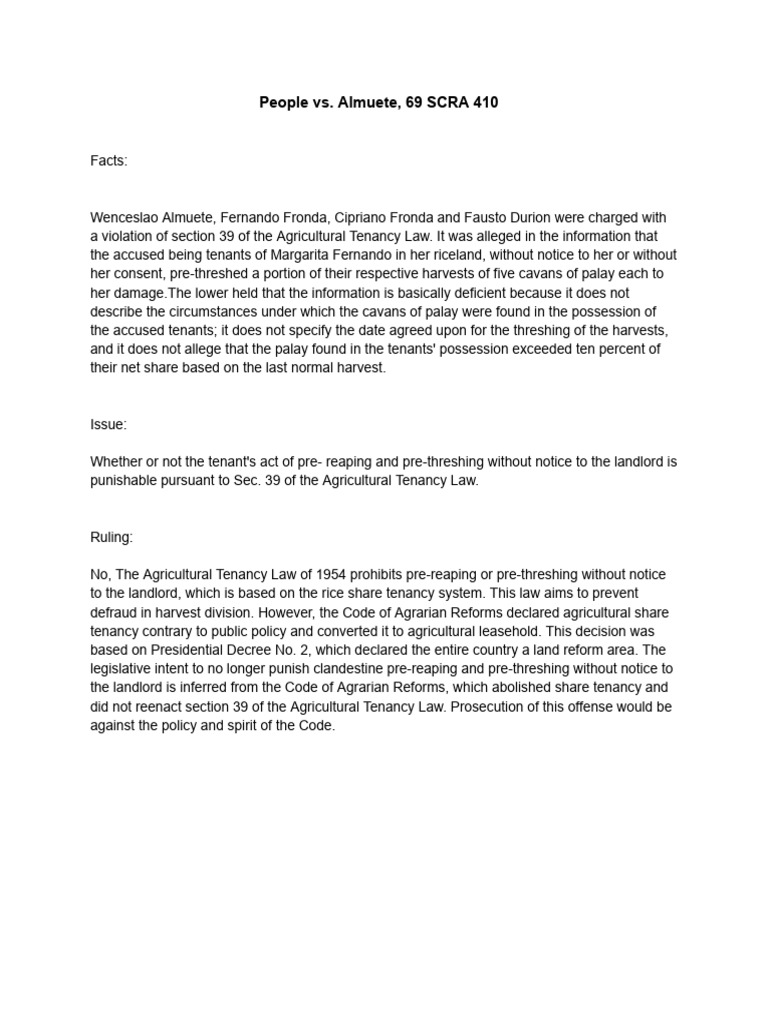 Agricultural Tenancy Law Ruling Summary | PDF