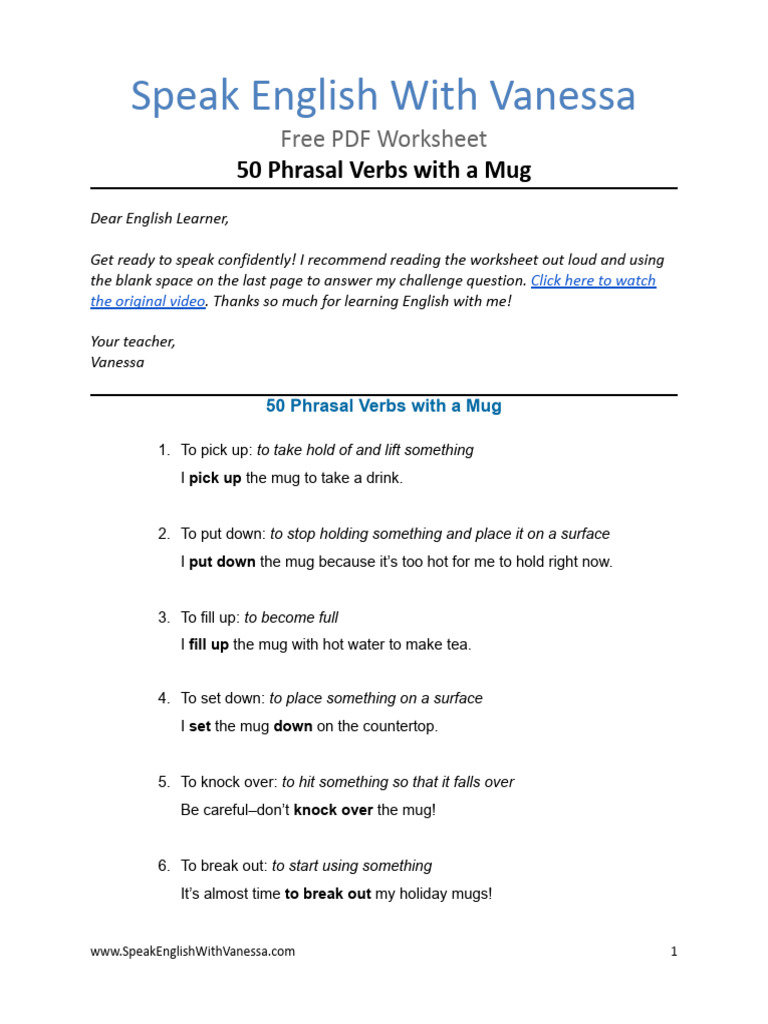 50 Phrasal Verbs with Mugs | PDF | Mug
