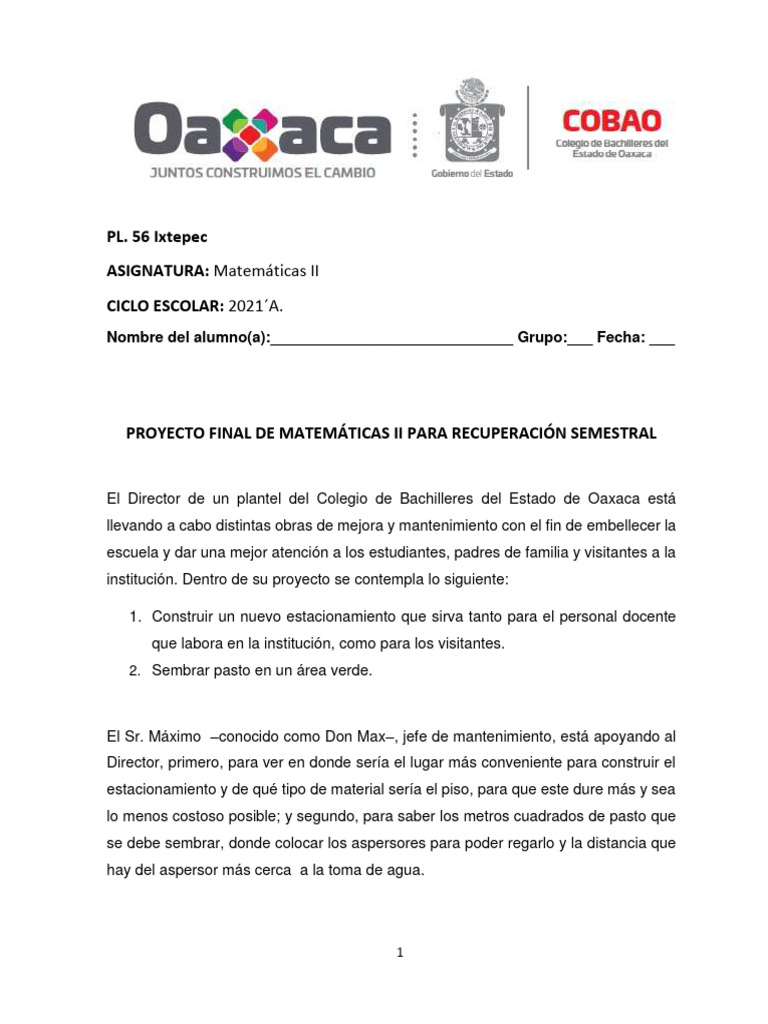 Proyecto Final Matemáticas II | PDF