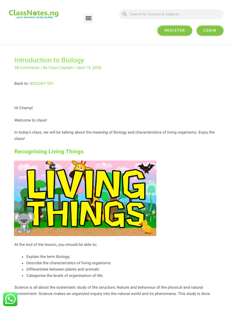 IntroductiontoBiology ClassNotes - NG 1723389686469 | PDF | Science ...