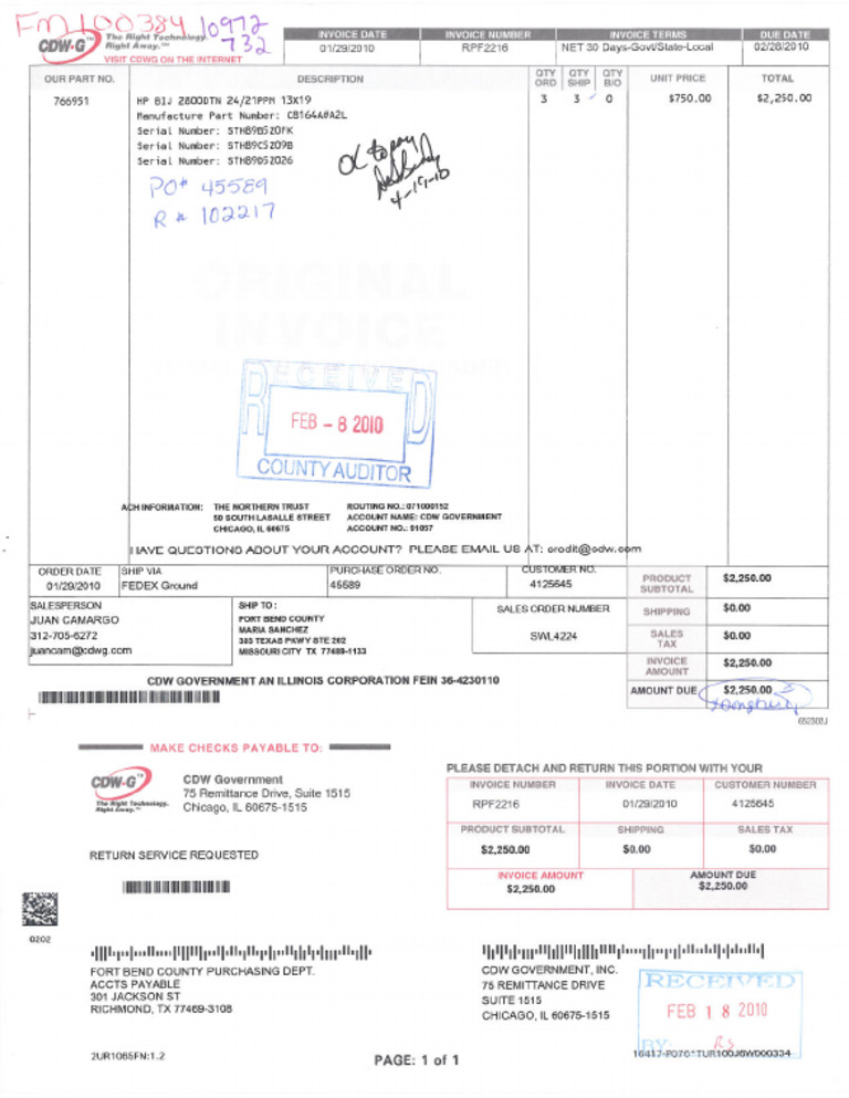 77 - CDW Invoice RPF2216 | PDF