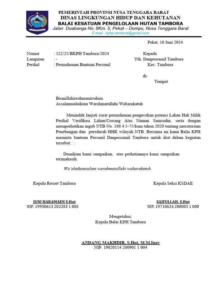 Surat Permohonan Anggota Danpsoramil | PDF