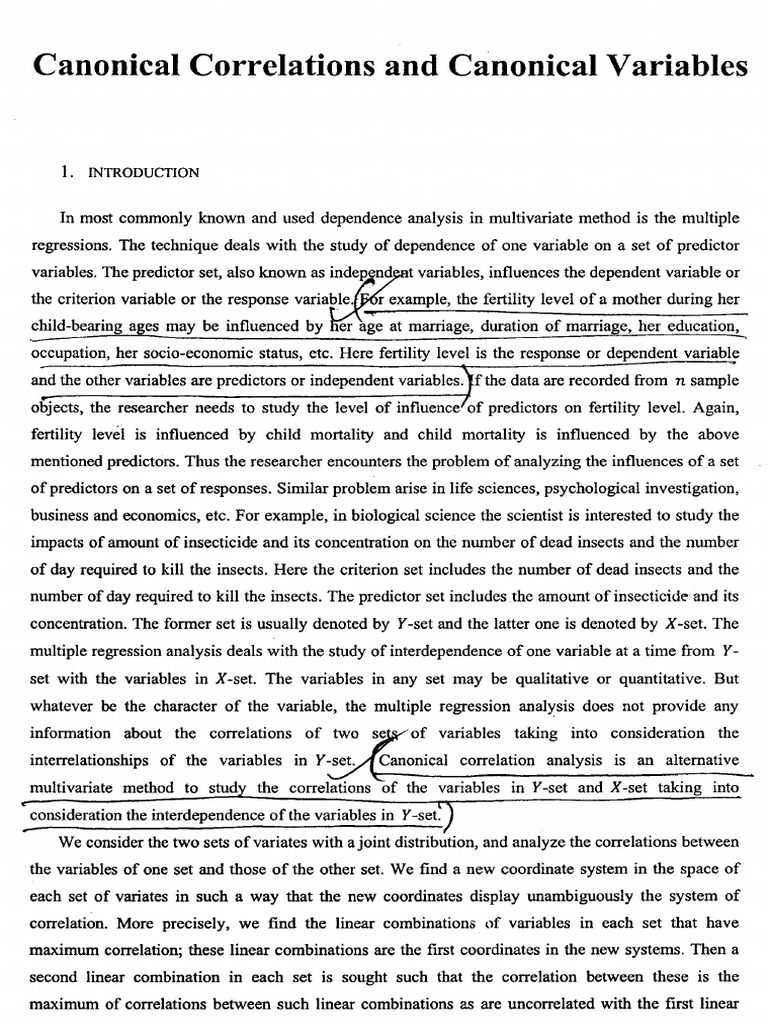 Canonical Correlations and Canonical Variable | PDF