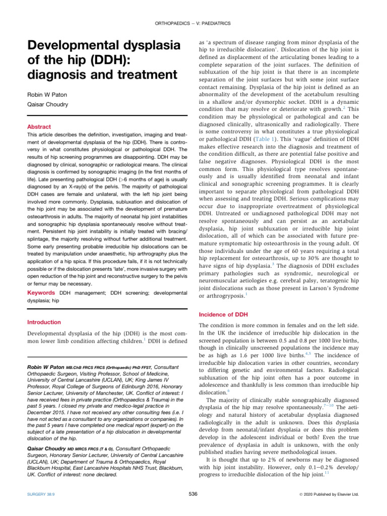 Developmental Dysplasia of The Hip (DDH) Diagnosis and Treatment | PDF | Medical Ultrasound ...