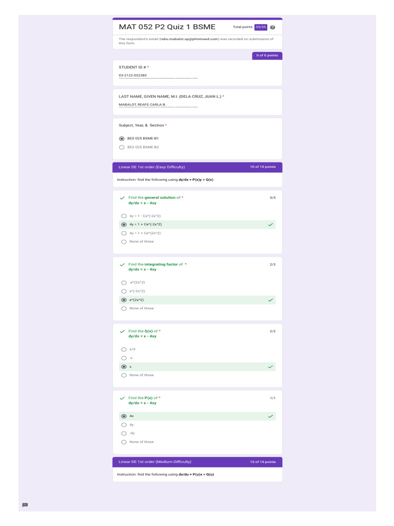 MAT 052 P2 Quiz 2 BSME Gform | PDF | Differential Calculus | Geometric Measurement