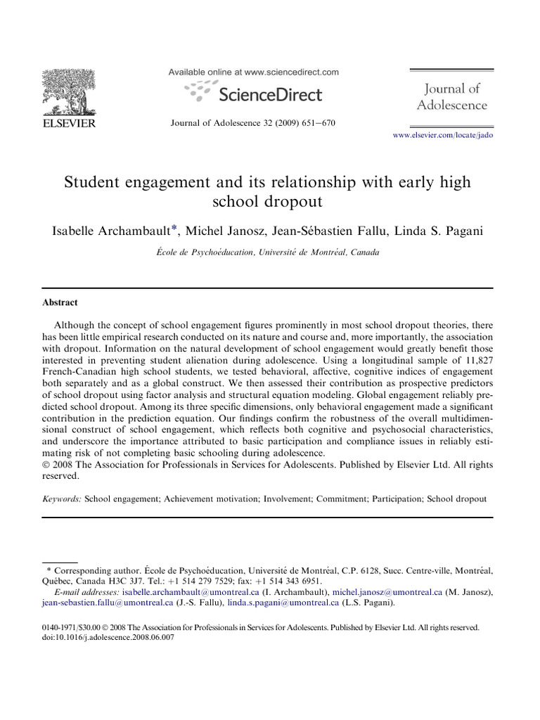 Student Engagement And Its Relationship Pdf Factor Analysis