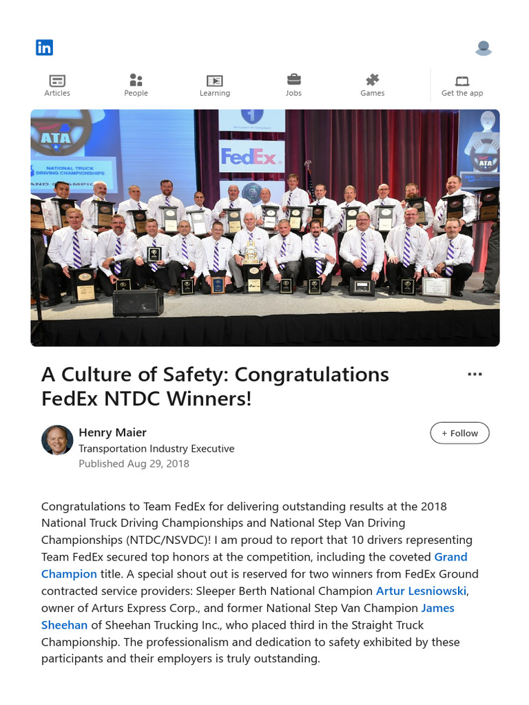 A Culture of Safety_ Congratulations FedEx NTDC Winners! | PDF | Truck ...