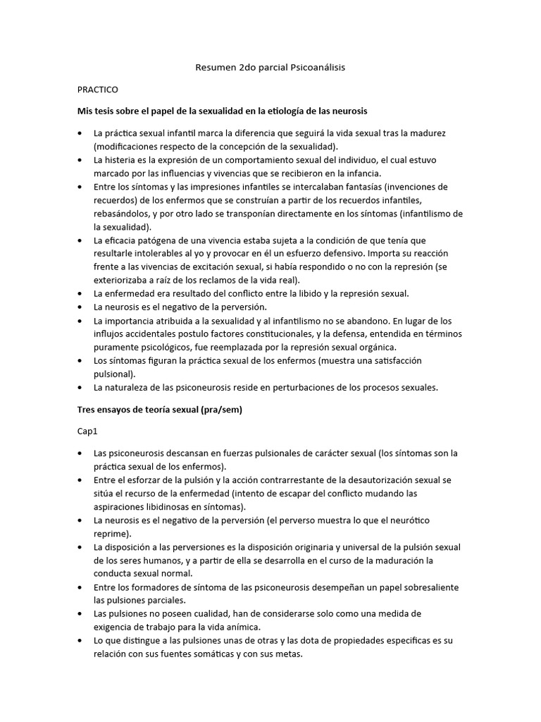 Resumen 2do Parcial Psicoanalisis | PDF | Mente inconsciente | Neurosis