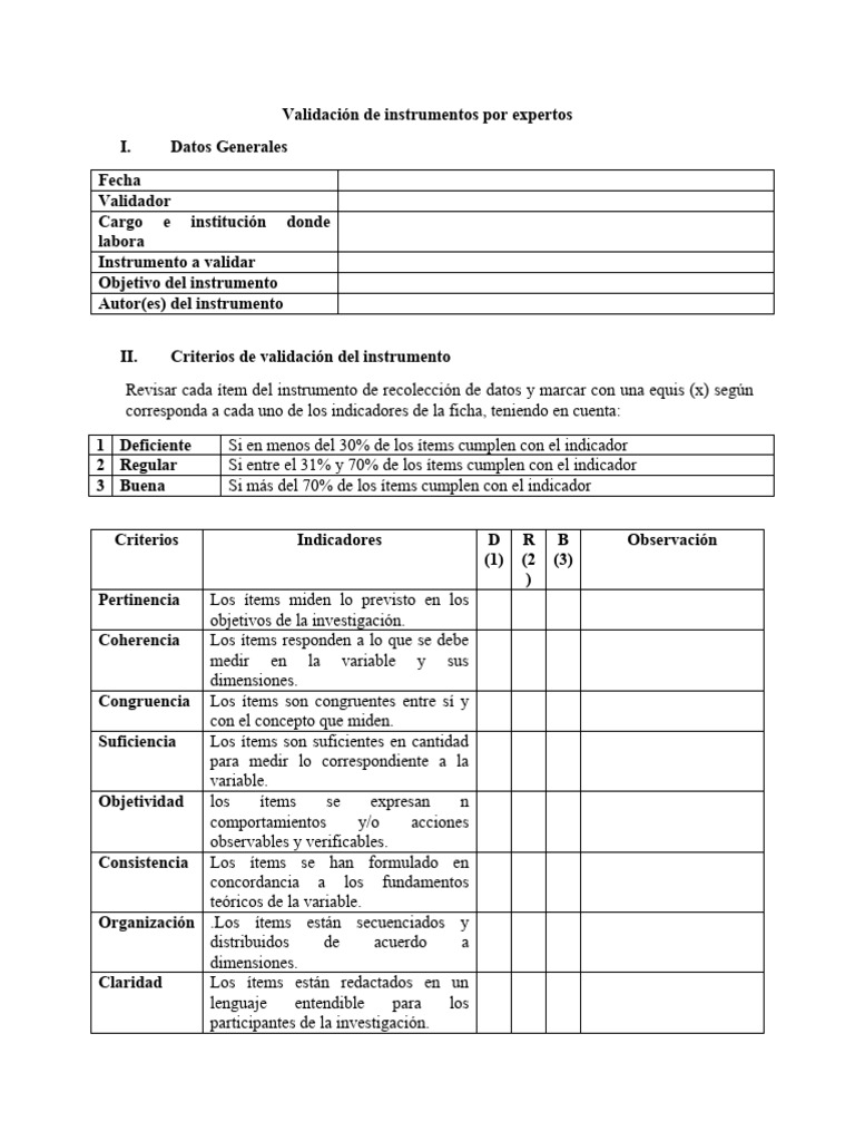 Validación de Instrumentos Por Expertos | PDF