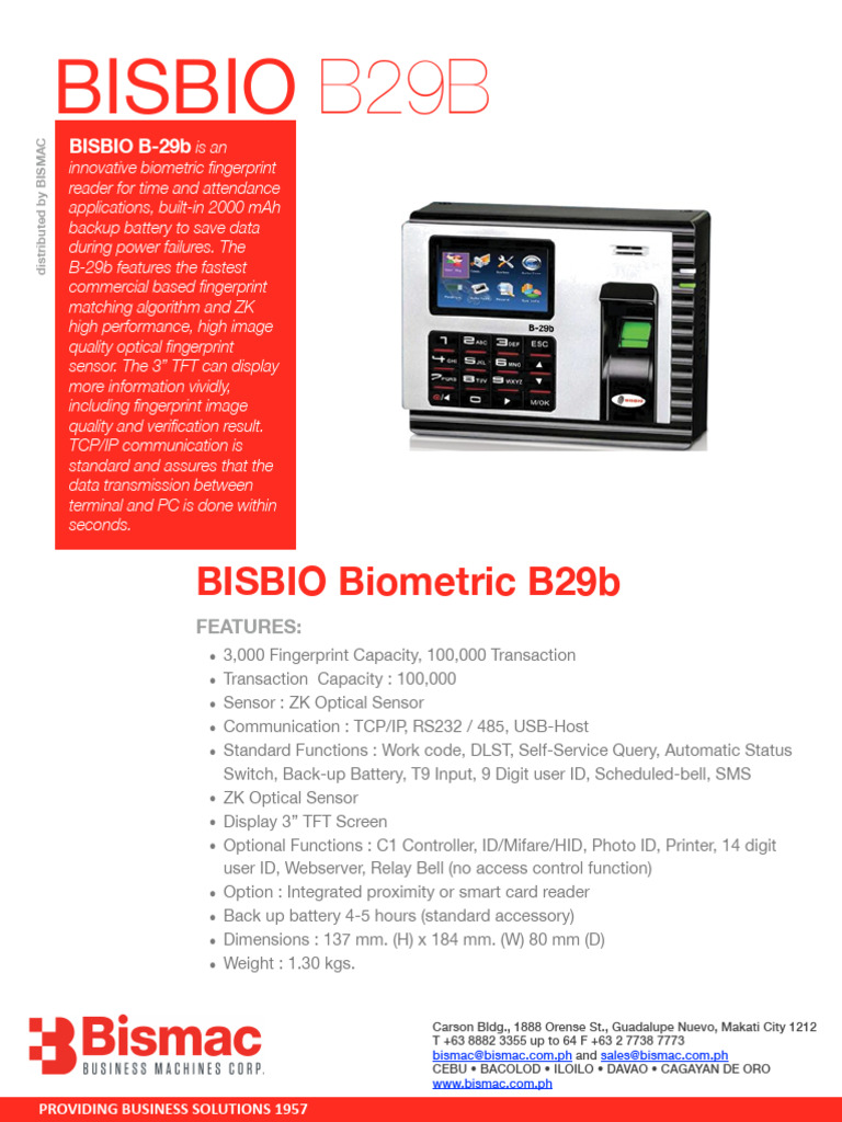 Index - PHP Assets Uploads BISBIO B29b Biometric Time and Attendance ...
