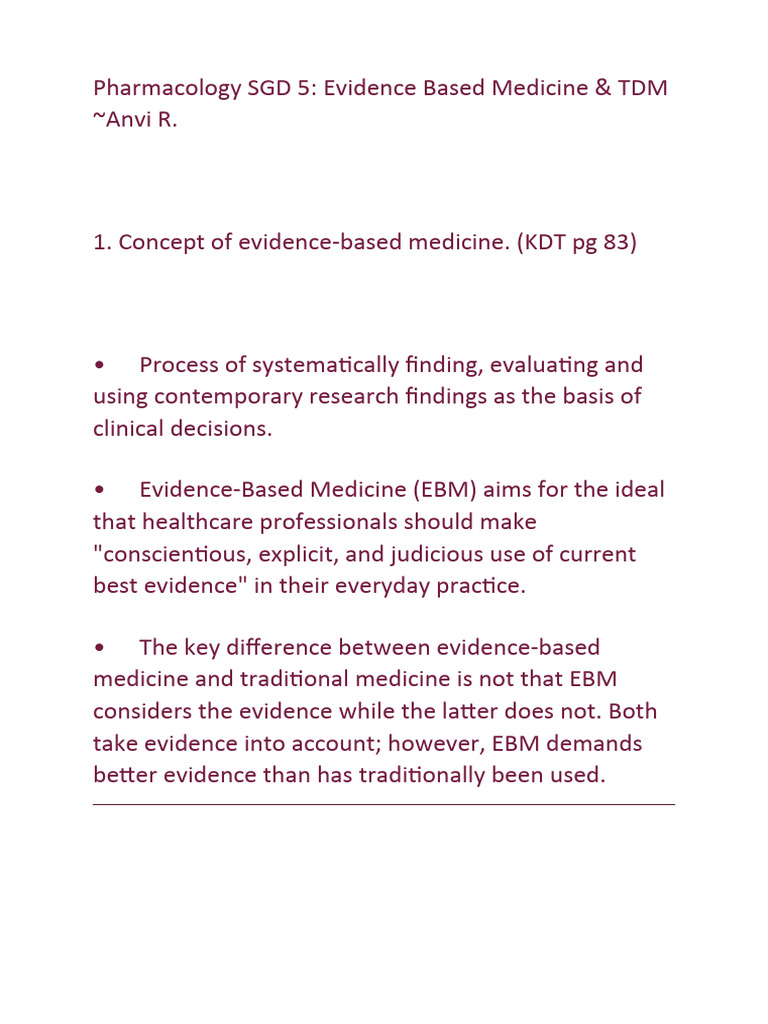 Evidence-Based Medicine and TDM Overview | PDF | Evidence Based ...