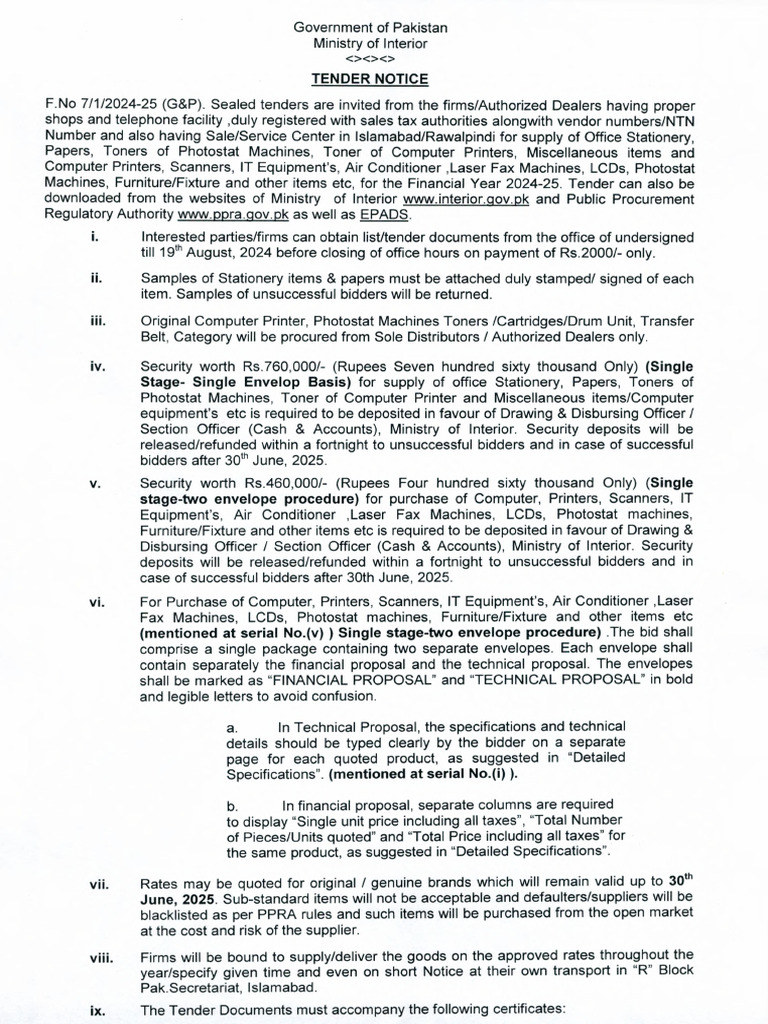 Tender Notice For Stationery - Misc Items and Computer ...