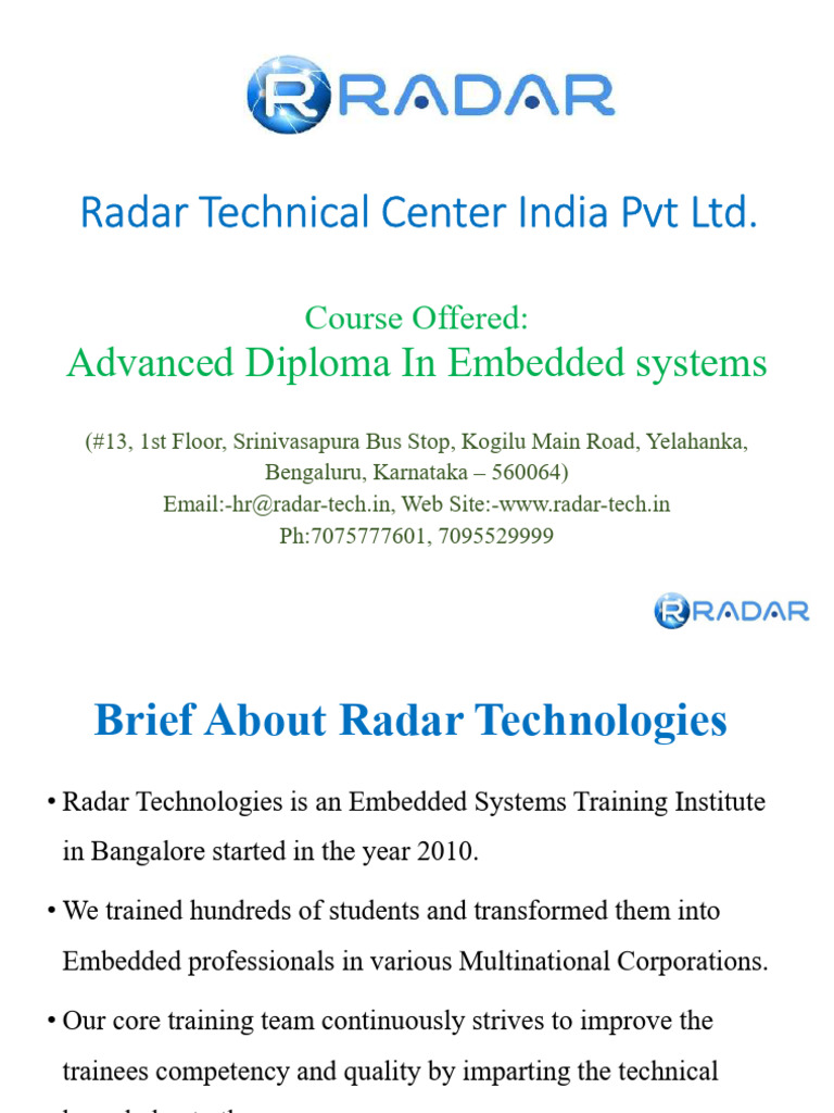 Advanced Diploma in Embedded Systems Course Syllabus - Radar ...