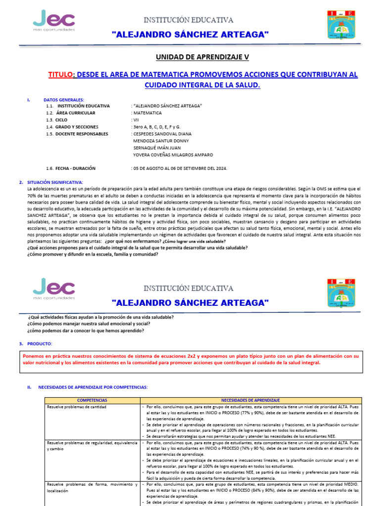 Unidad-De-Aprendizaje - N05 - Tercer - Grado | PDF | Ecuaciones | Números