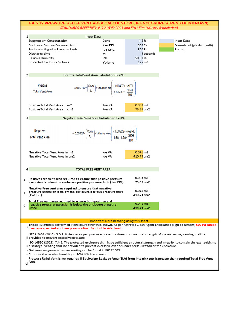 FK-5-1-12 Vent Area and Pressure Excursion Calculation | PDF