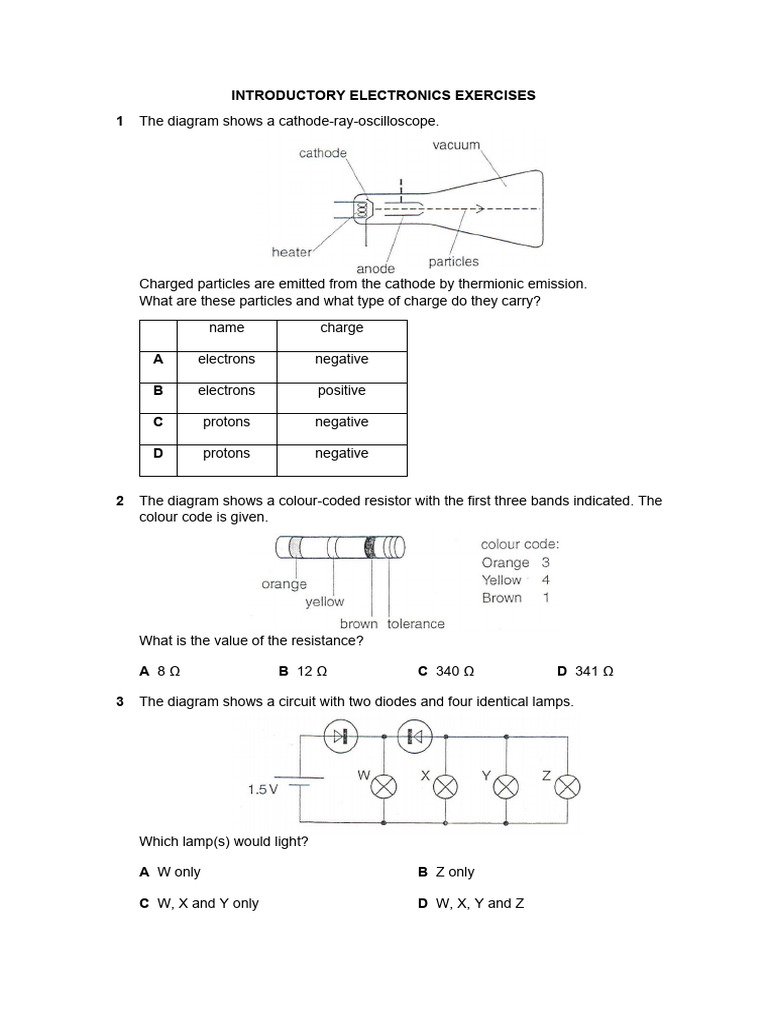 Introductory Electronics Exercises | PDF | Cathode | Resistor