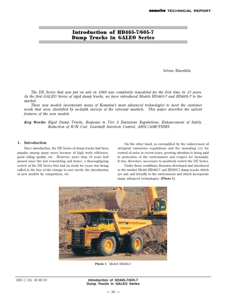 GALEO Series HD465-7/605-7 Dump Trucks | PDF | Clutch | Brake
