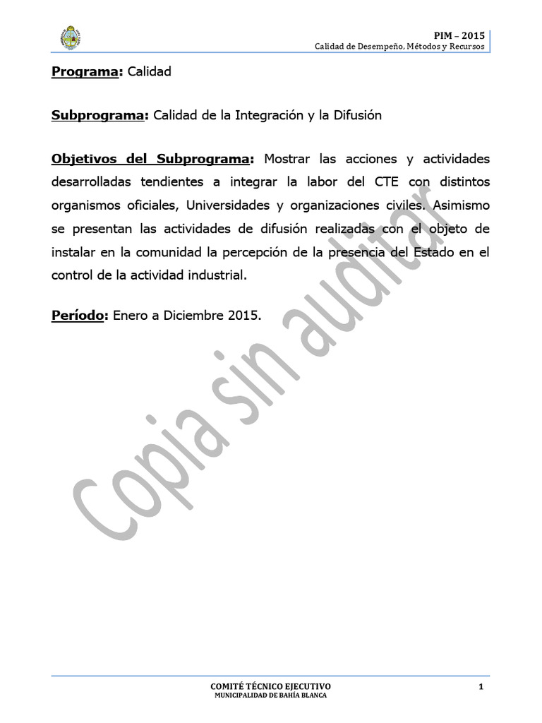 4 1 Subprograma Calidad de La Integracion y Difusion | PDF