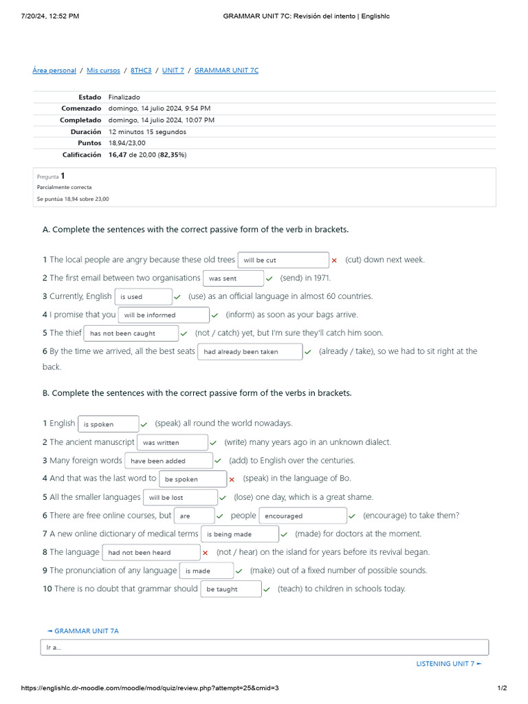GRAMMAR UNIT 7C - Revisión Del Intento - Englishlc | PDF | English ...