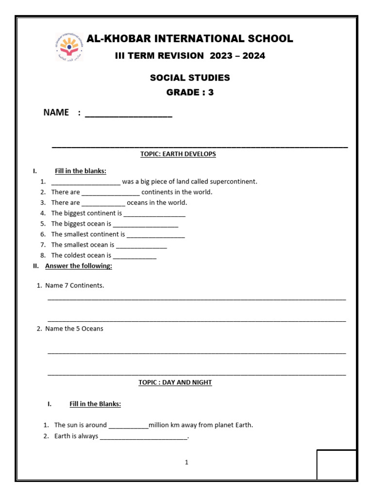 Grade 3 Social Studies Revision | PDF | Earth | Arabian Peninsula