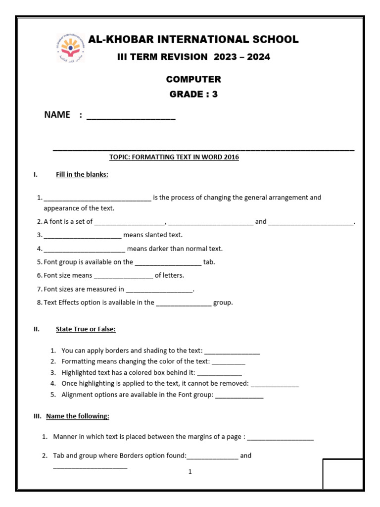 Revision Worksheet Computer | PDF | Web Page | Internet