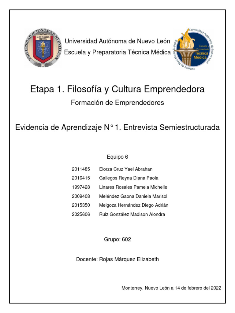 Equipo 6 - EV1 - FE | PDF | Iniciativa empresarial | Entrevista de trabajo