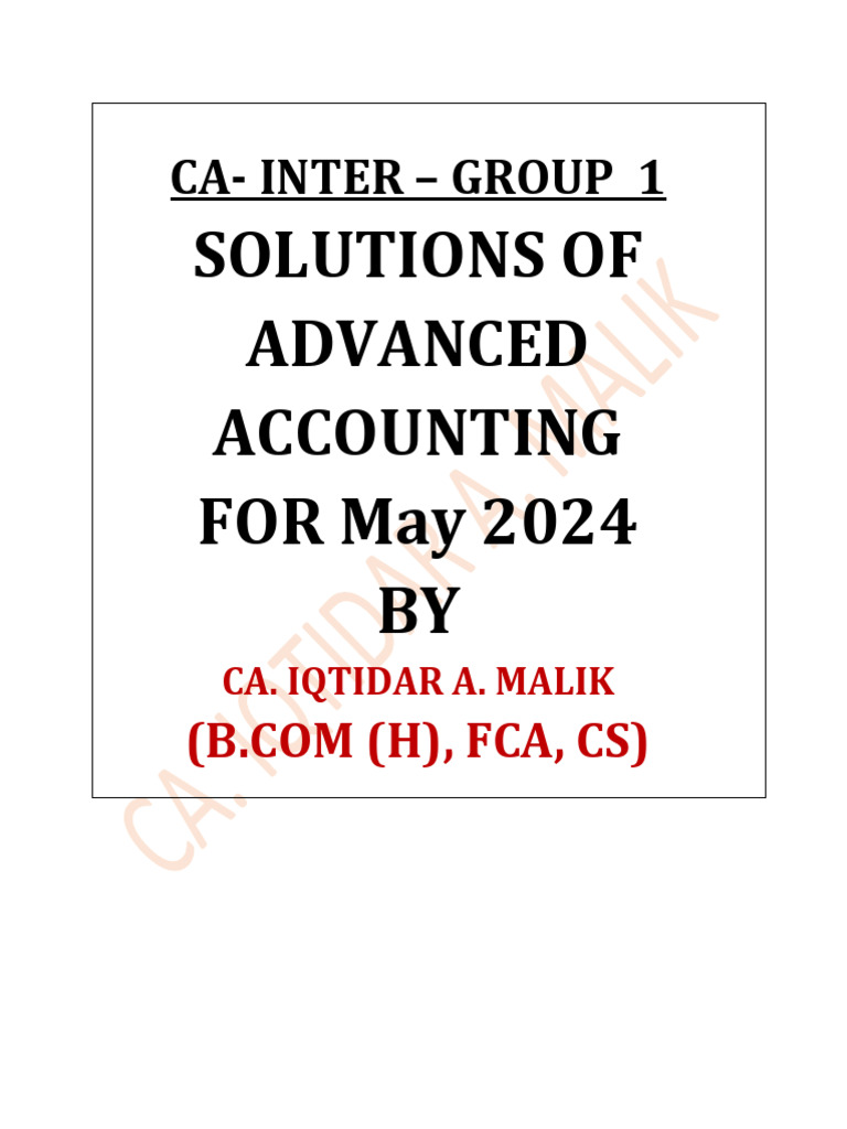 Solution Advanced Accounting May 2024 | PDF | Balance Sheet | Equity (Finance)