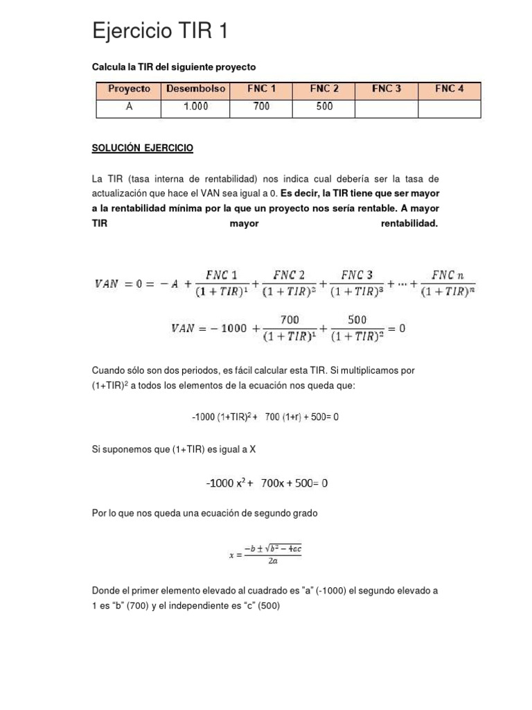 Cálculo de TIR en Proyectos de Inversión | PDF | Ecuaciones | Tasa ...