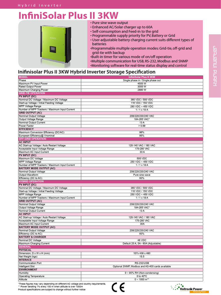 InfiniSolar Plus II 3KW - DS - نسخة | PDF | Power Inverter | Battery Charger