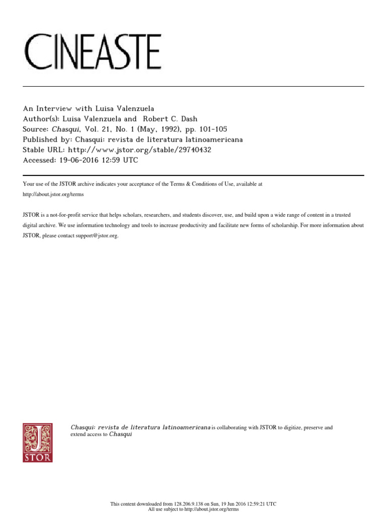 Luisa Valenzuela - Interview | PDF | Surrealism | Camera Lens