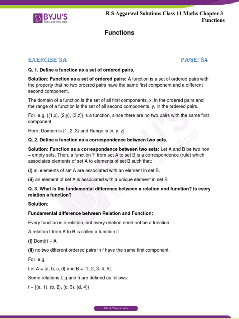 R S Aggarwal Solutions Class 11 Maths Chapter 3 Functions | PDF | Function (Mathematics) | Equations