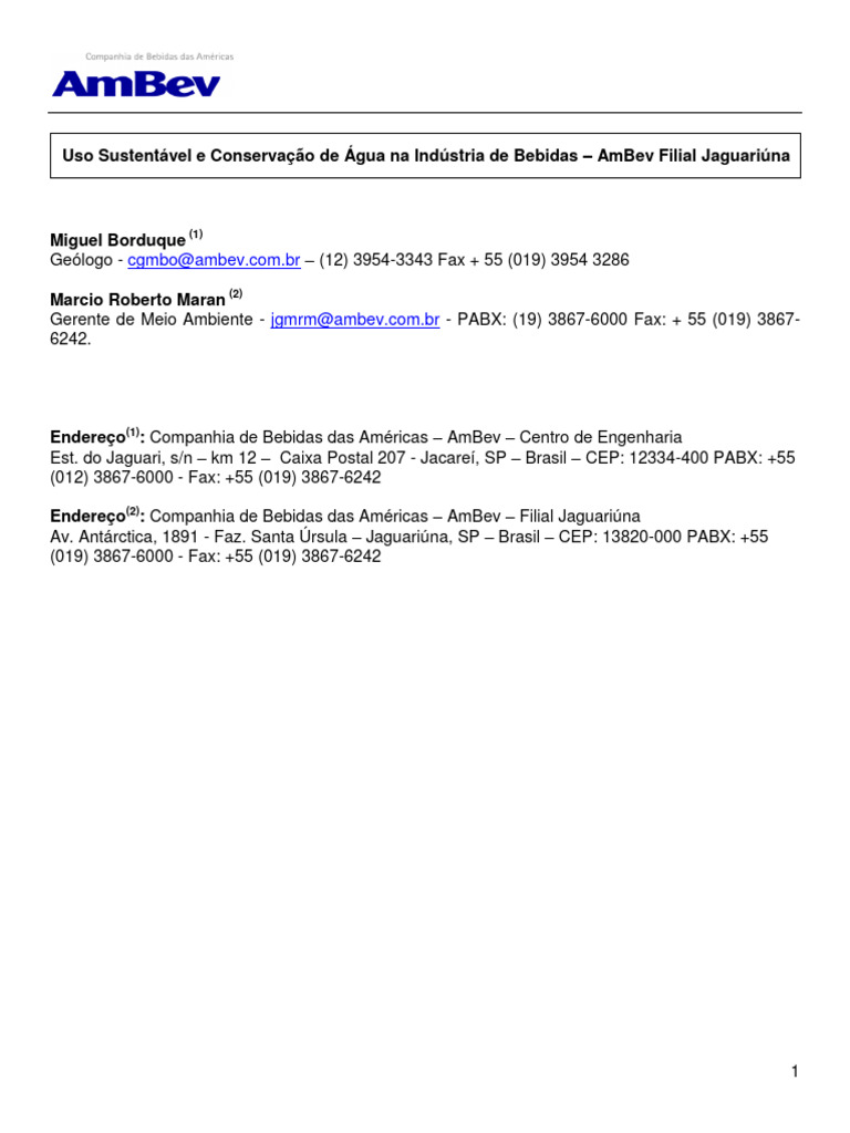 Ambev | PDF | Água | Gestão de recursos ambientais