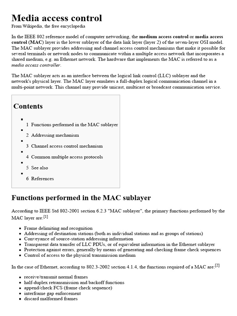 Media Access Control - Wikipedia, The Free Encyclopedia | PDF | Computer Network | Channel ...
