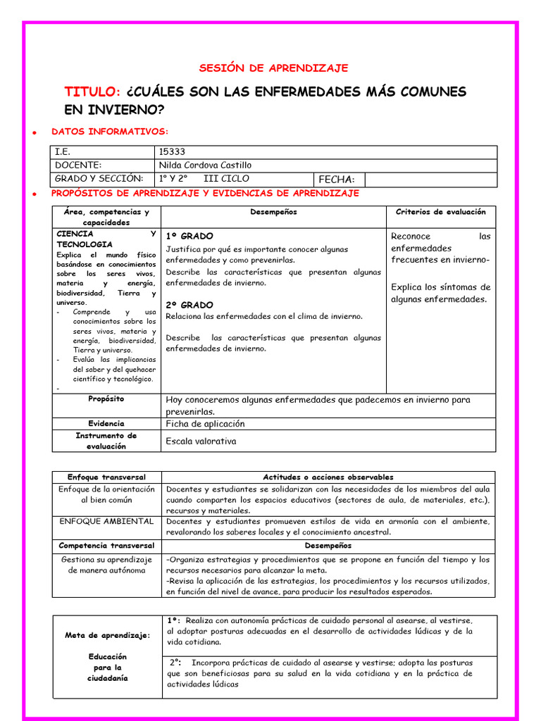 U5 S1 Sesion D3 CT Enfermedades Mas Comunes en Invierno | PDF | Tos | Enfermedades y trastornos