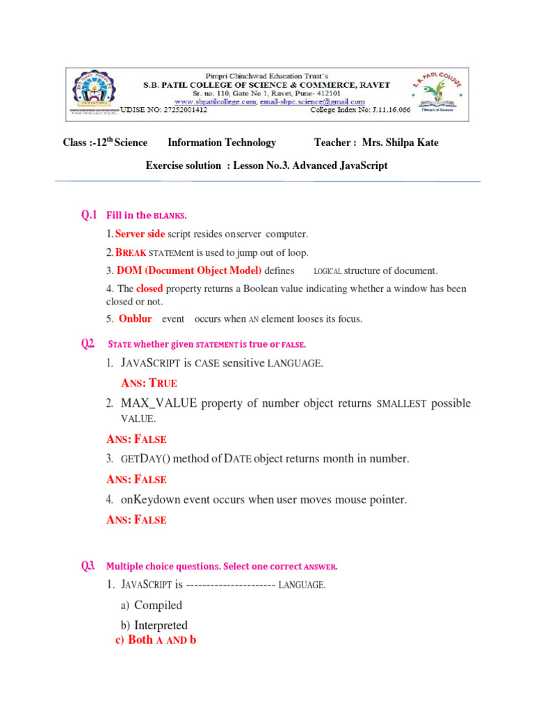 Lesson3 Excecise Solution1 Pdf Java Script Computer Science 9746