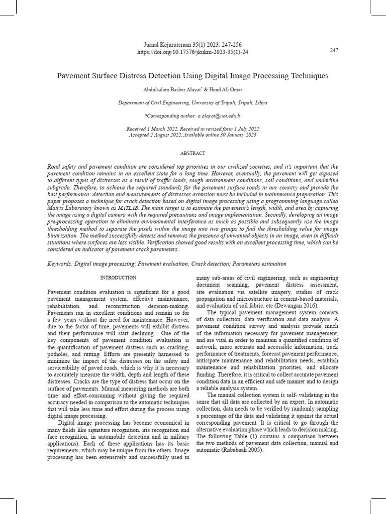 Pavement Surface Distress Detection Using Digital Image Processing Techniques | PDF | Image ...