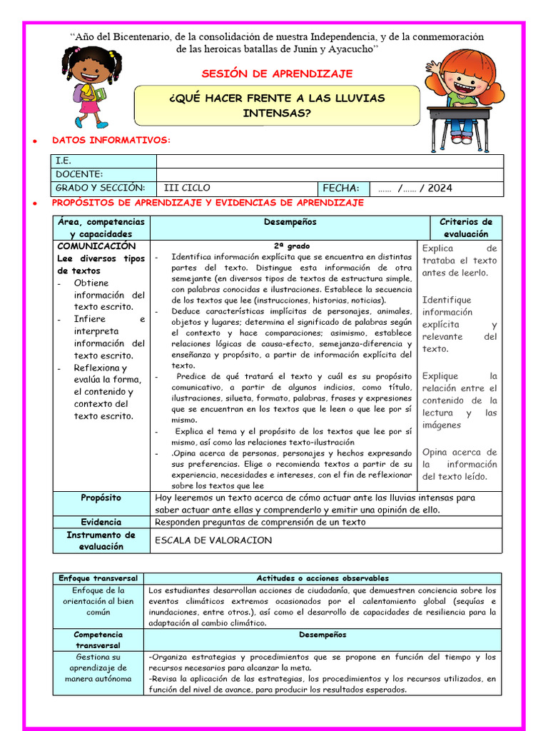 2º U1 S3 SESION D3 PLAN LECTOR QUE HACER EN CASO DE LLUVIAS INTENSAS MAESTRAS DE PRIMARIA DEL ...