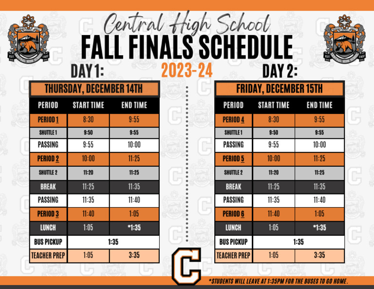 CHSFall Finals Schedule 2023 | PDF