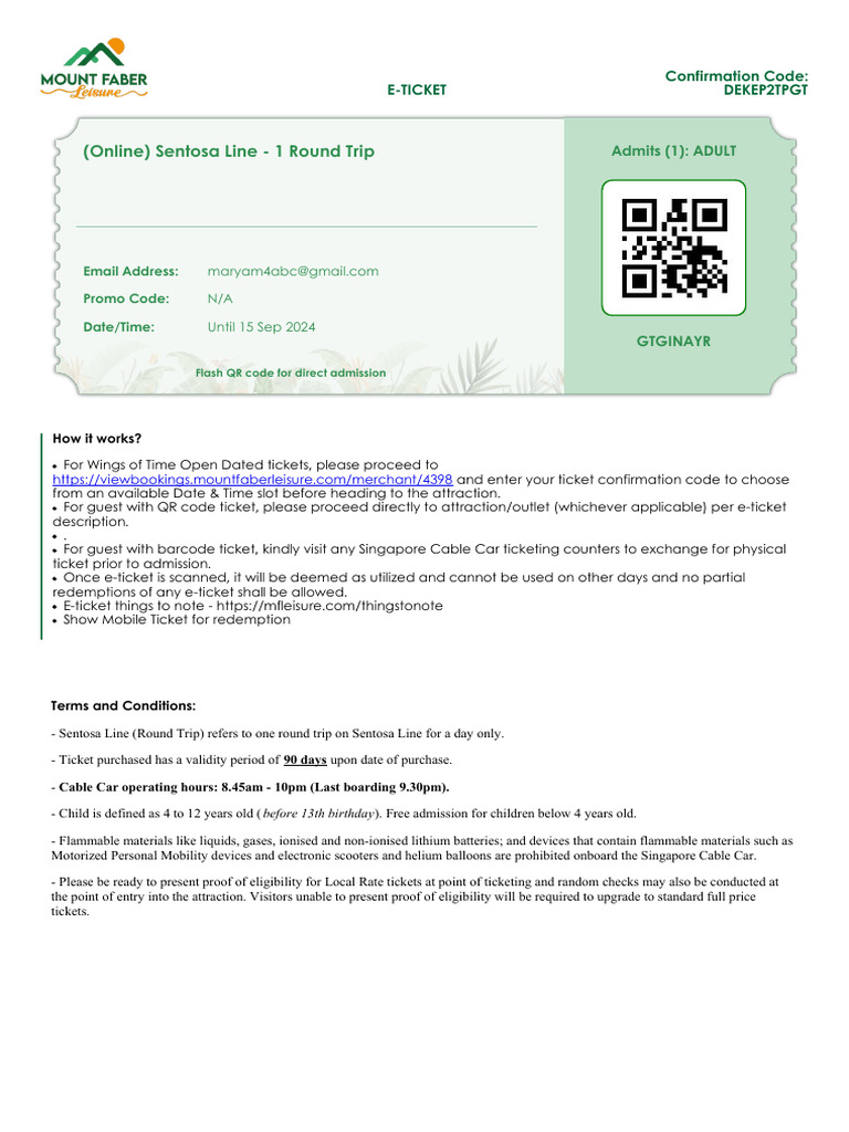 Sentosa Line E-Ticket Confirmation | PDF