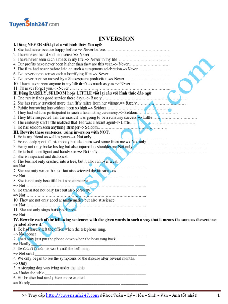 Bai Tap Luyen Tap Ve Cac Dang Cua Dao Ngu Hay Co Dap An | PDF