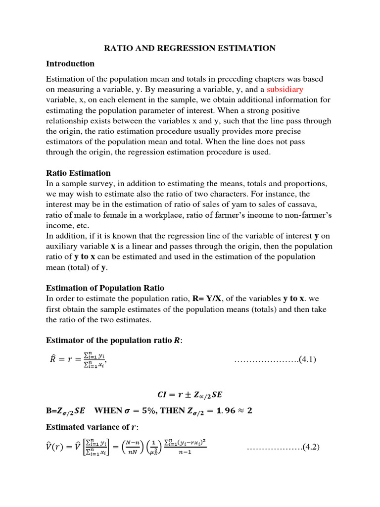 RATIO ESTIMATION | PDF | Estimator | Sample Size Determination RATIO ESTIMATION | PDF | Estimator | Sample Size Determination