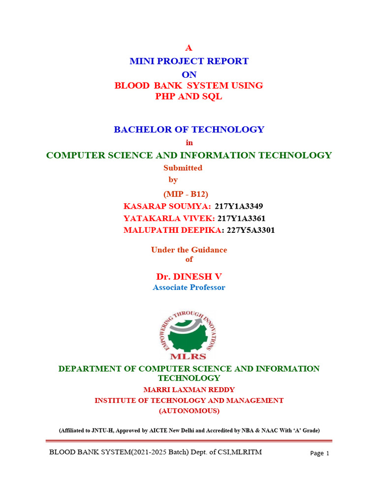 Blood Bank Mini Project Batch-12 Final (1) .1 | PDF | World Wide Web ...