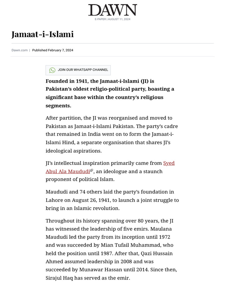 Jamaat I Islami DAWN - Com 1723387735053 | PDF | Politics Of Pakistan ...