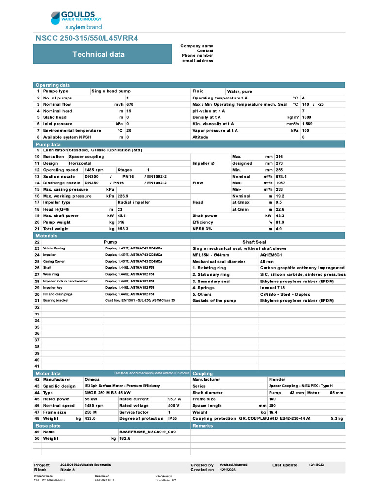 Technical Data: NSCC 250-315/550/L45VRR4 | PDF | Pump | Mechanical ...