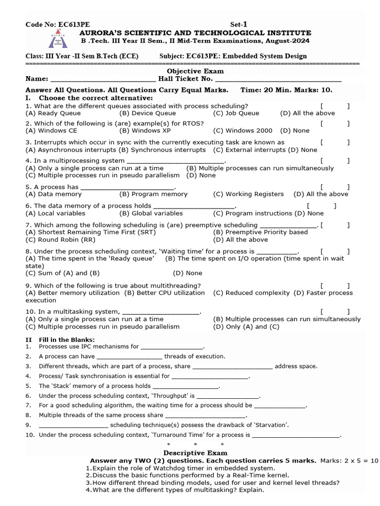 Iii Ii Ece Esd Mid 2 Set 1 Pdf Process Computing Scheduling 4563
