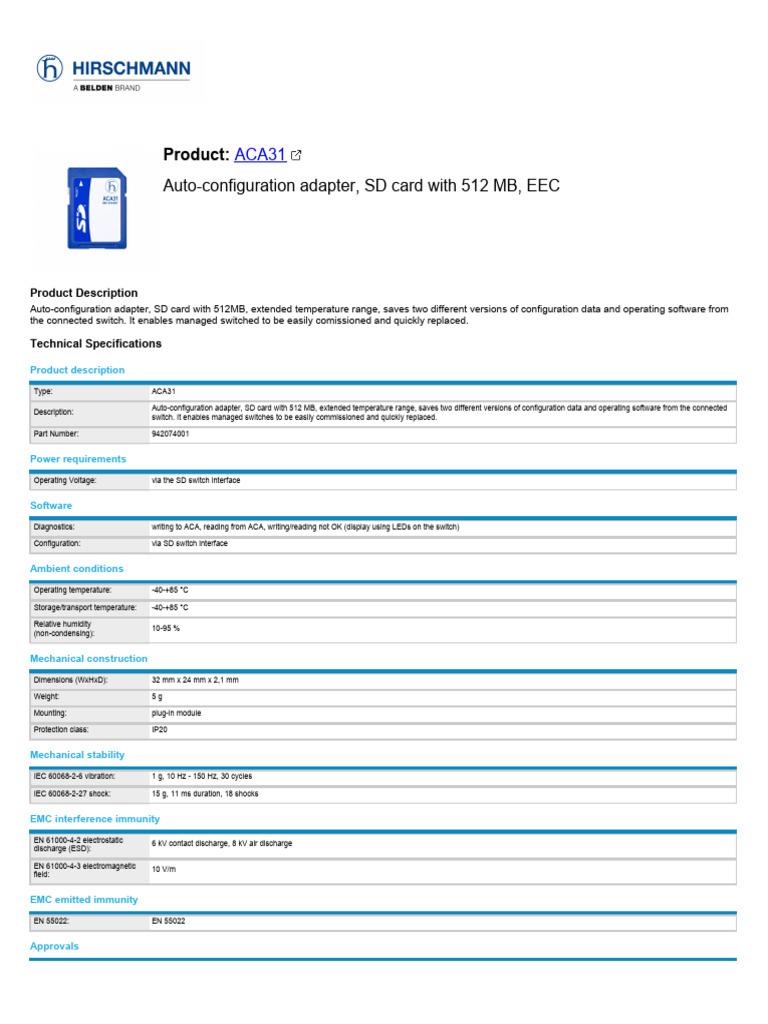 ACA31 Techdata | PDF | Information | Electromagnetic Compatibility