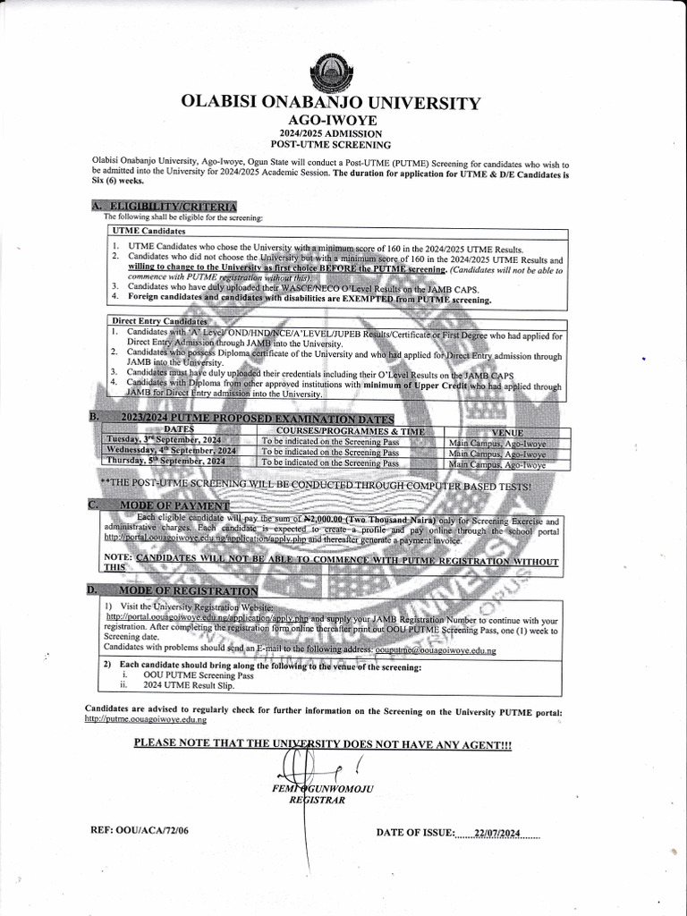 PUTME Advert 2024 | PDF